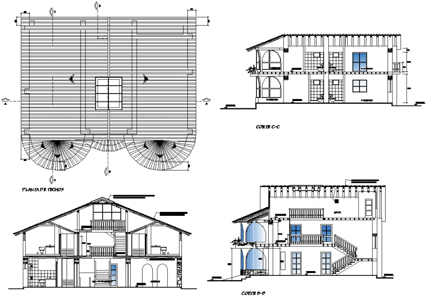 Detail residential bungalow housing structure layout elevation and plan ...